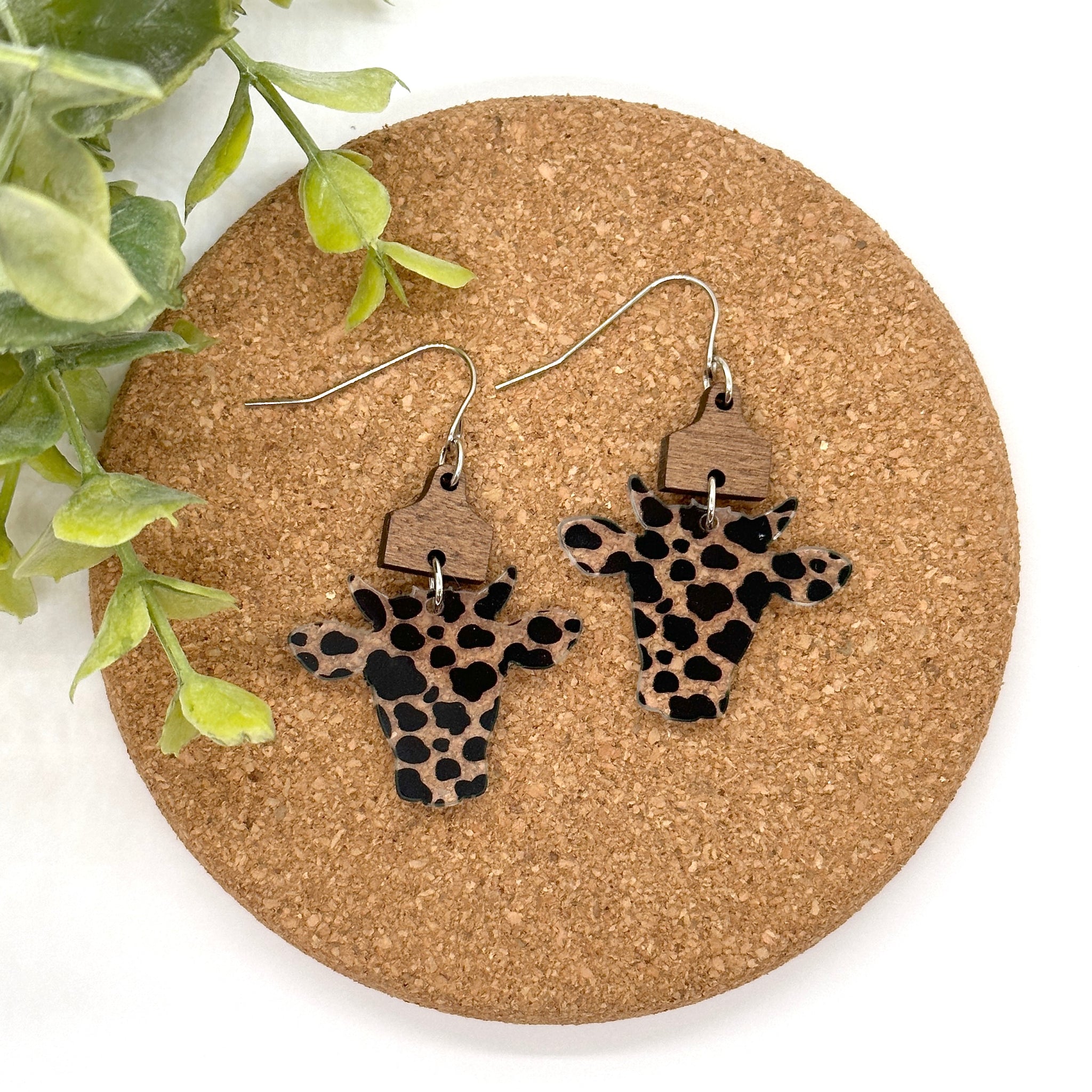 Walnut Cow Tag and Clear Cow Print Acrylic Drops – Holly and Liz